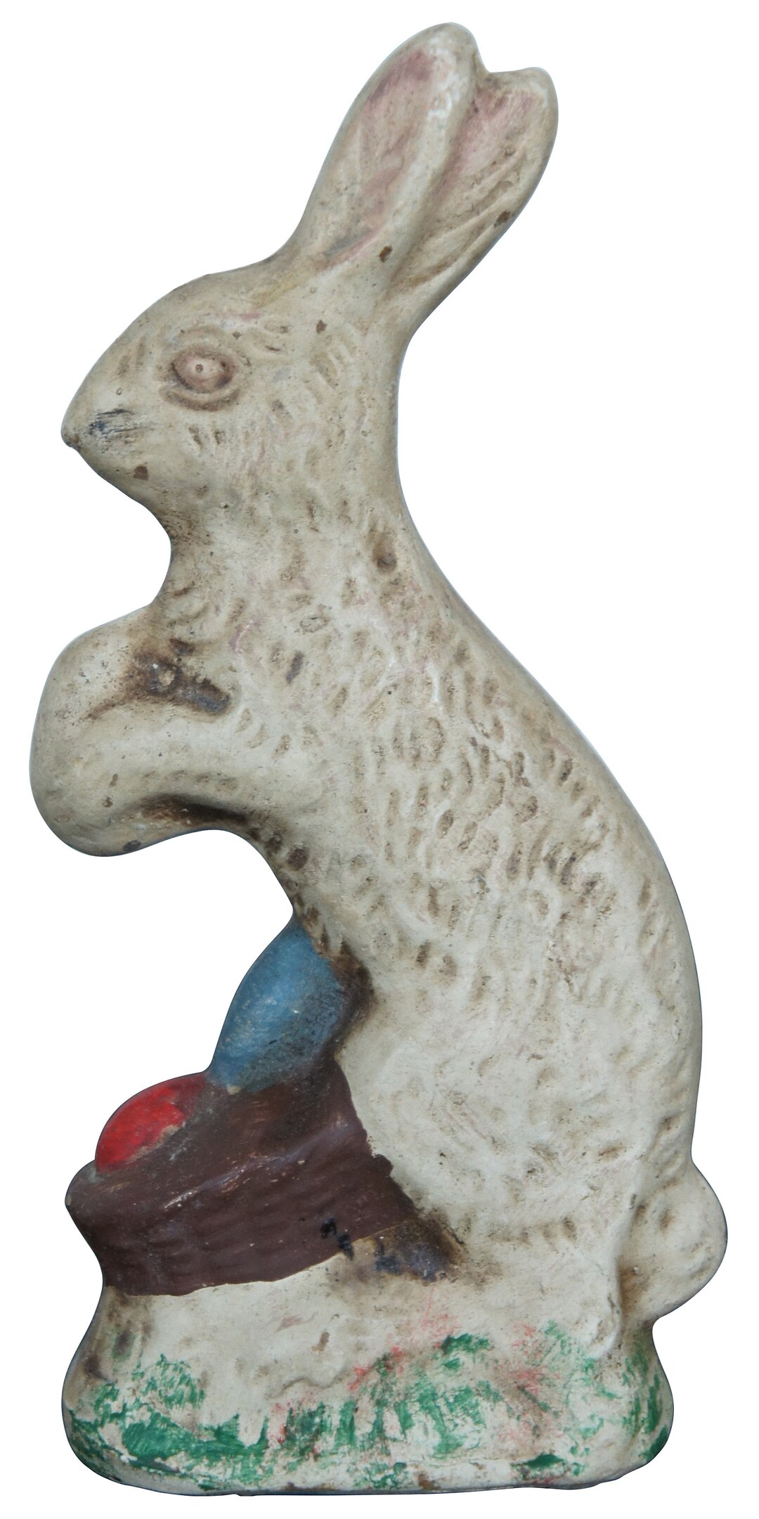 Antique Chalkware Folk Art Standing Easter Bunny Rabbit W Eggs Figure 7 ...