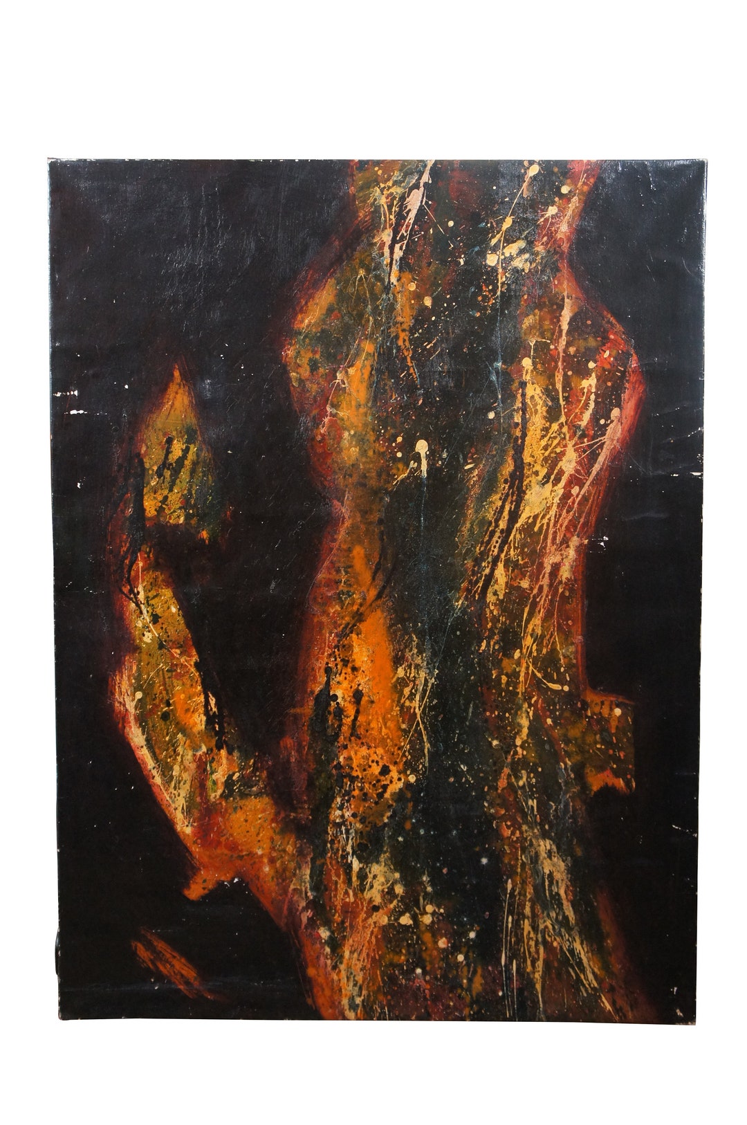 Vintage Original Abstract Fire Burning Bonfire Oil Painting on Canvas ...