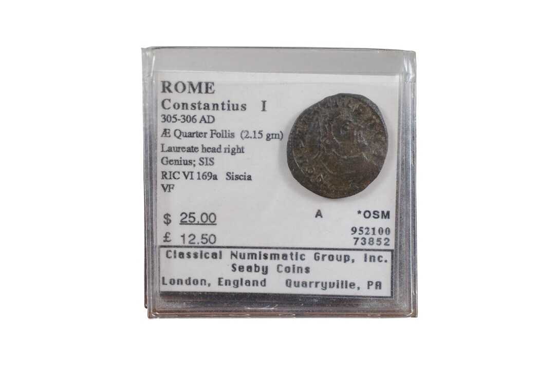 Ancient Roman Coin Constantius I AE Quarter Follis 305-306 AD Genius ...