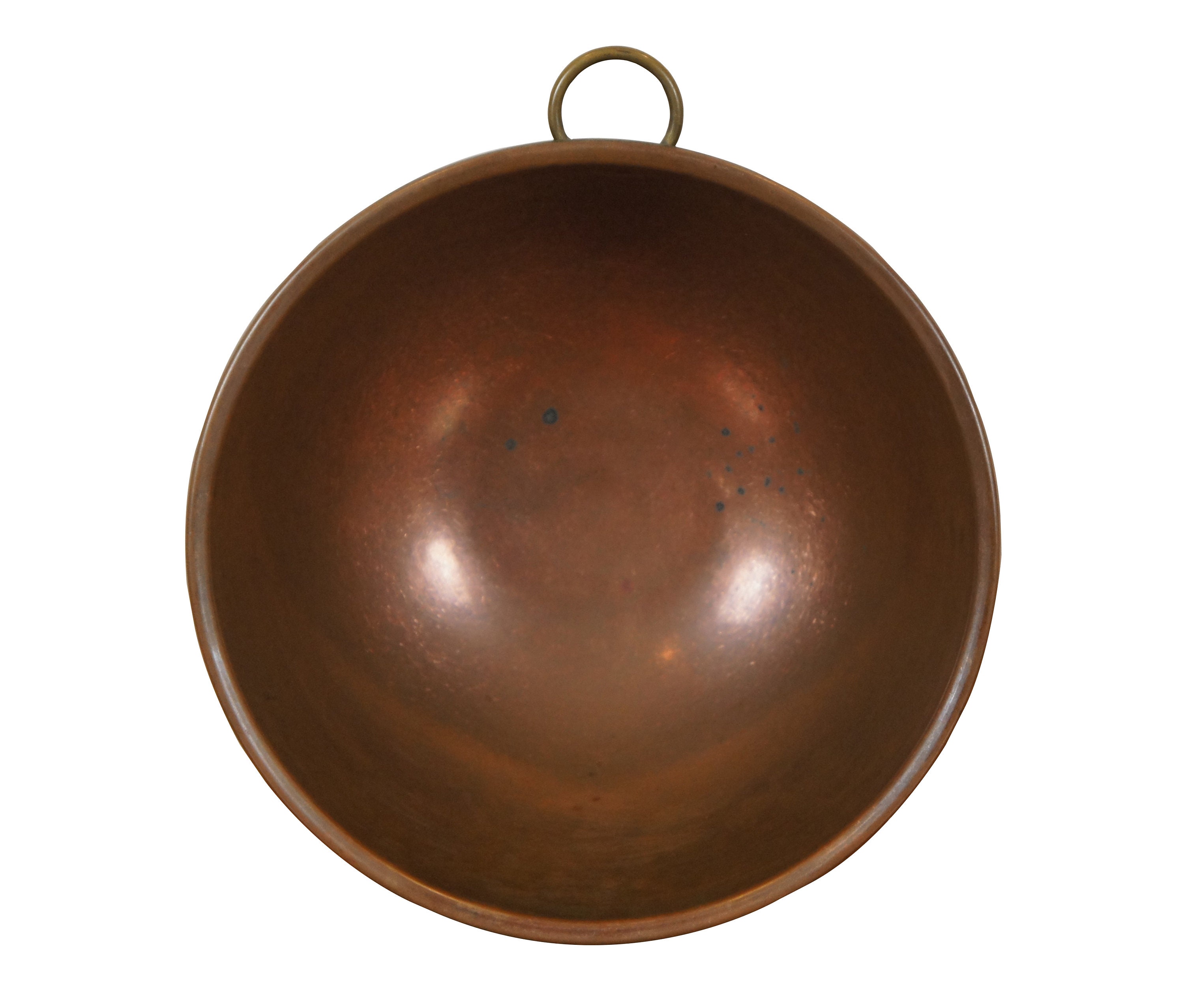 Vintage Spun Copper Farmhouse Mixing Bowl Rolled Edge W Brass Hanging ...