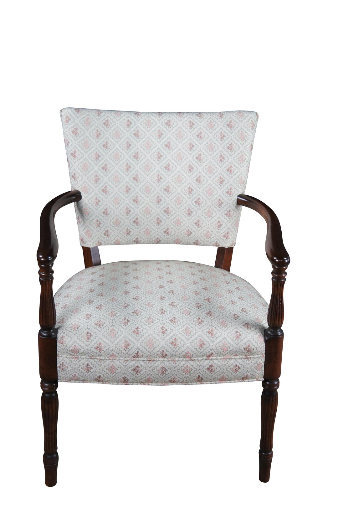 Mid Century Martha Washington Style Mahogany Upholstered Library Arm ...