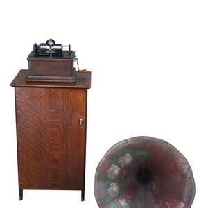 Antique Edison Model A Cylinder Phonograph & Cabinet W/ 93 Record Music ...