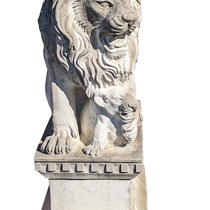 Large Concrete Seated Lion & Cub Statue on Plinth Garden Entry Doorway ...