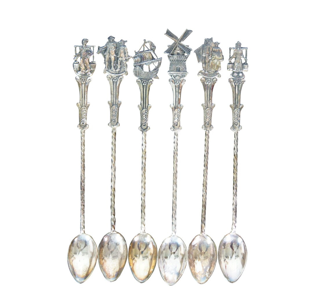 6 Holland Dutch Silver Plate Barley Twisted Souvenir Iced Tea Sugar ...