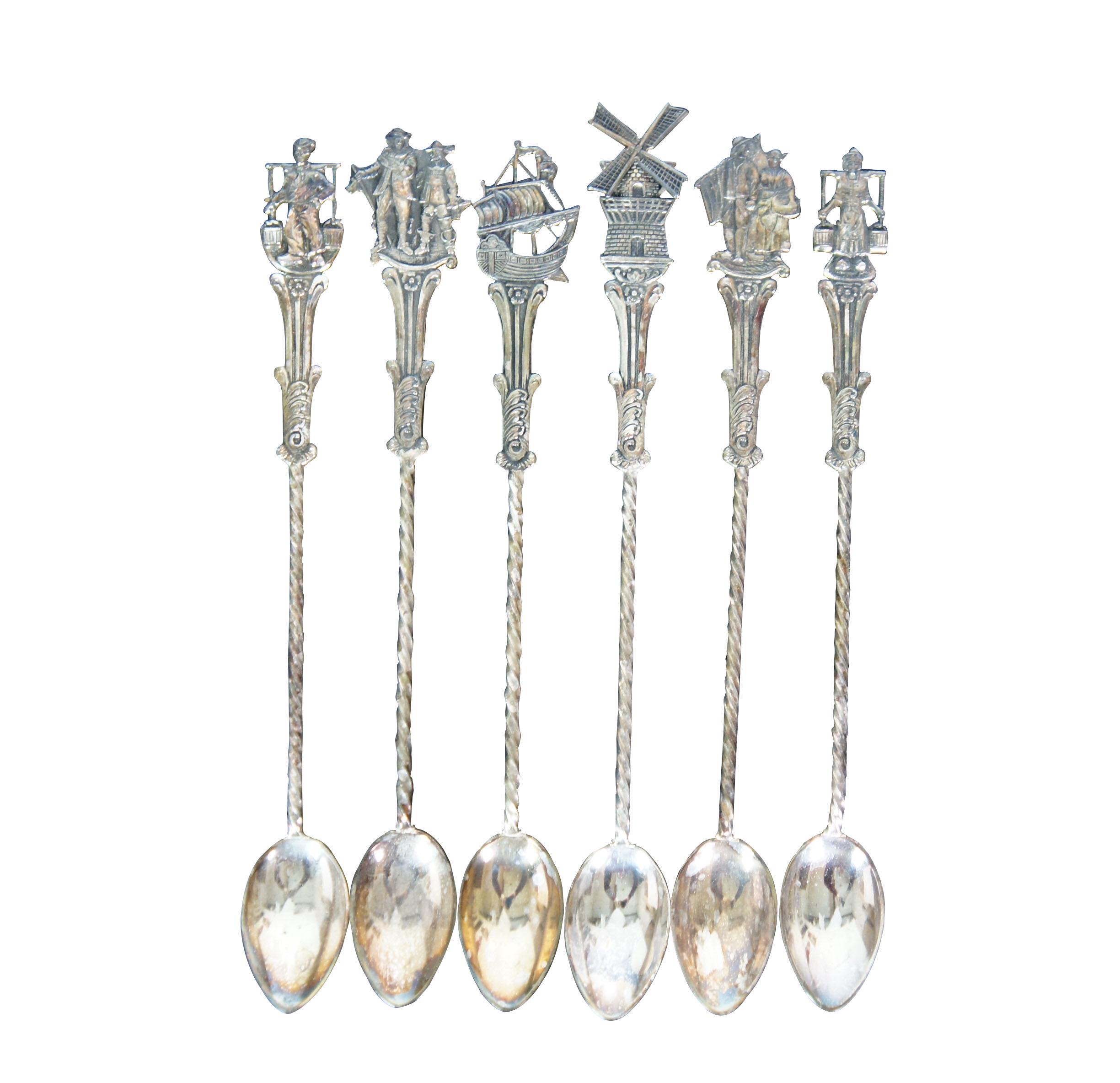 6 Holland Dutch Silver Plate Barley Twisted Souvenir Iced Tea Sugar ...