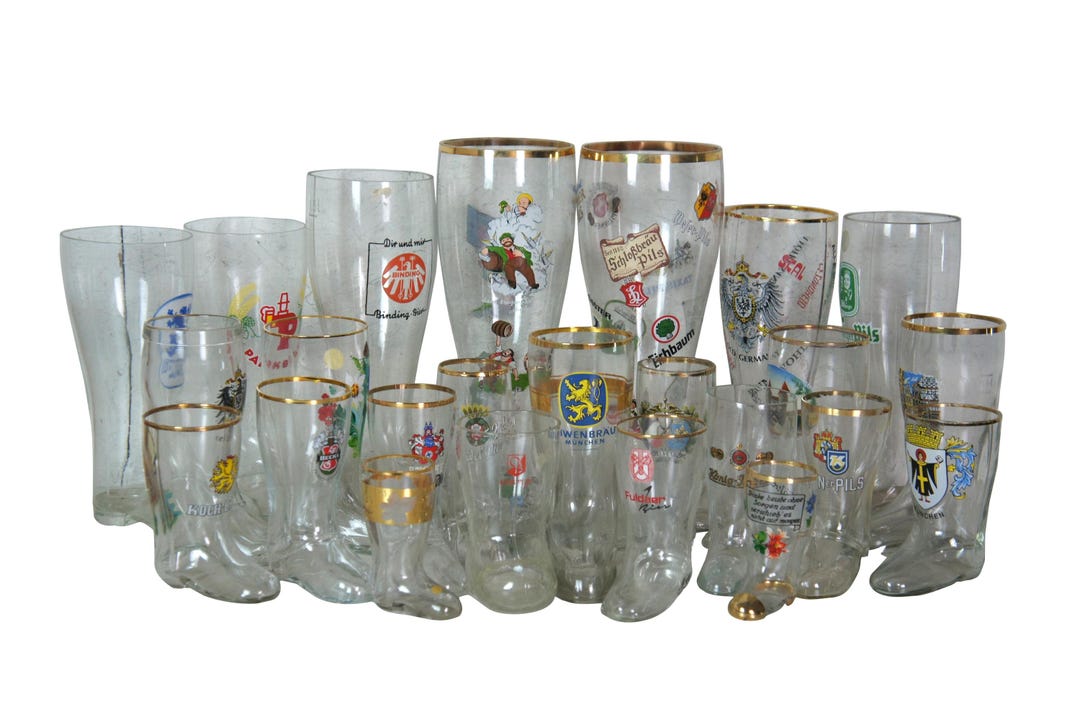 24 Pc Lot Vintage German Beer Glass Drinking Boots Octoberfest 4" to 13 ...