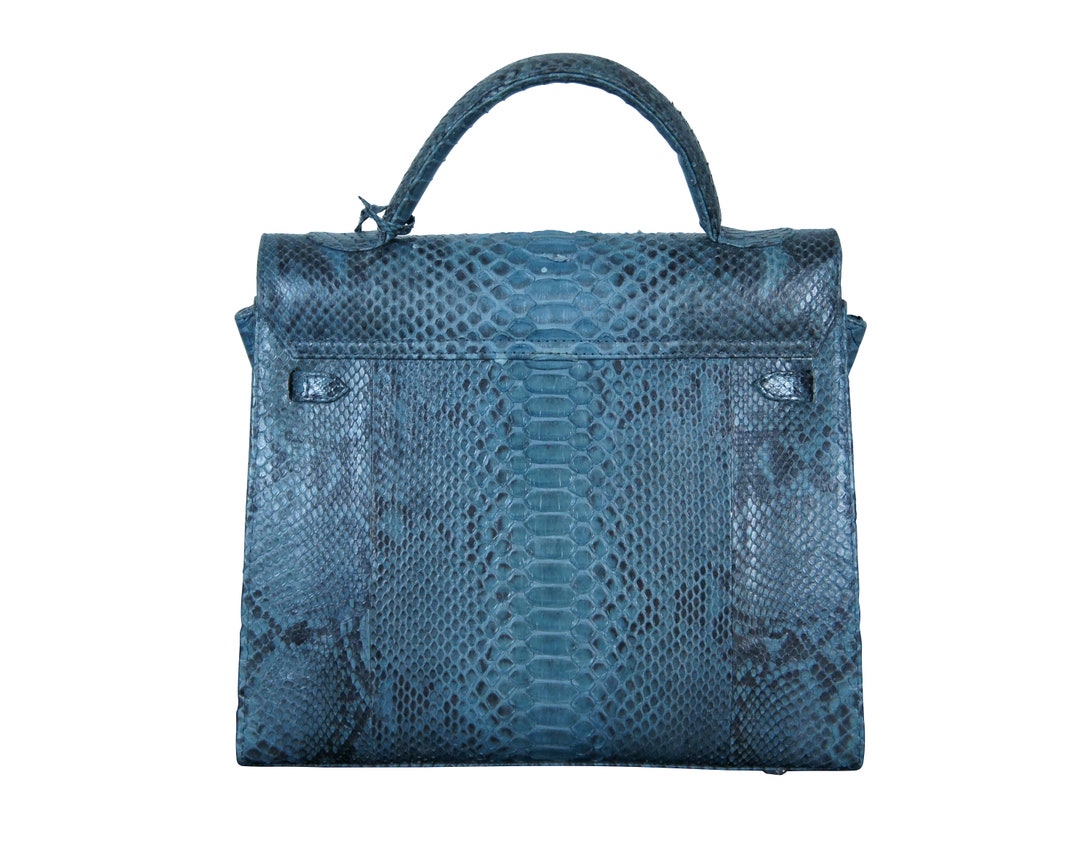 Grand Pelle Blue Leather Python Snakeskin Purse Satchel Shoulder Hand ...