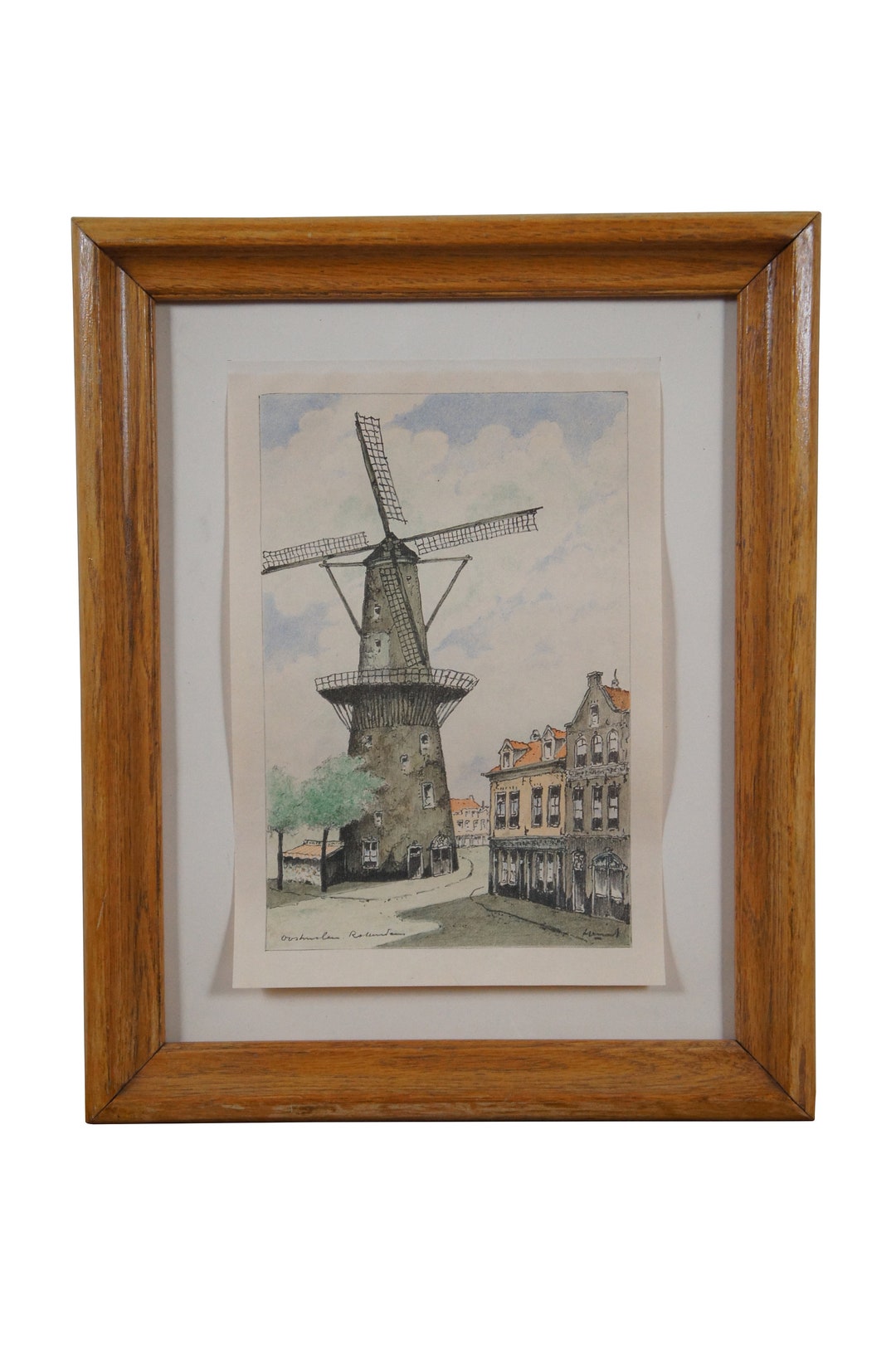 Vintage Rotterdam Dutch Windmill Offset Lithograph Print Framed 16" - Etsy