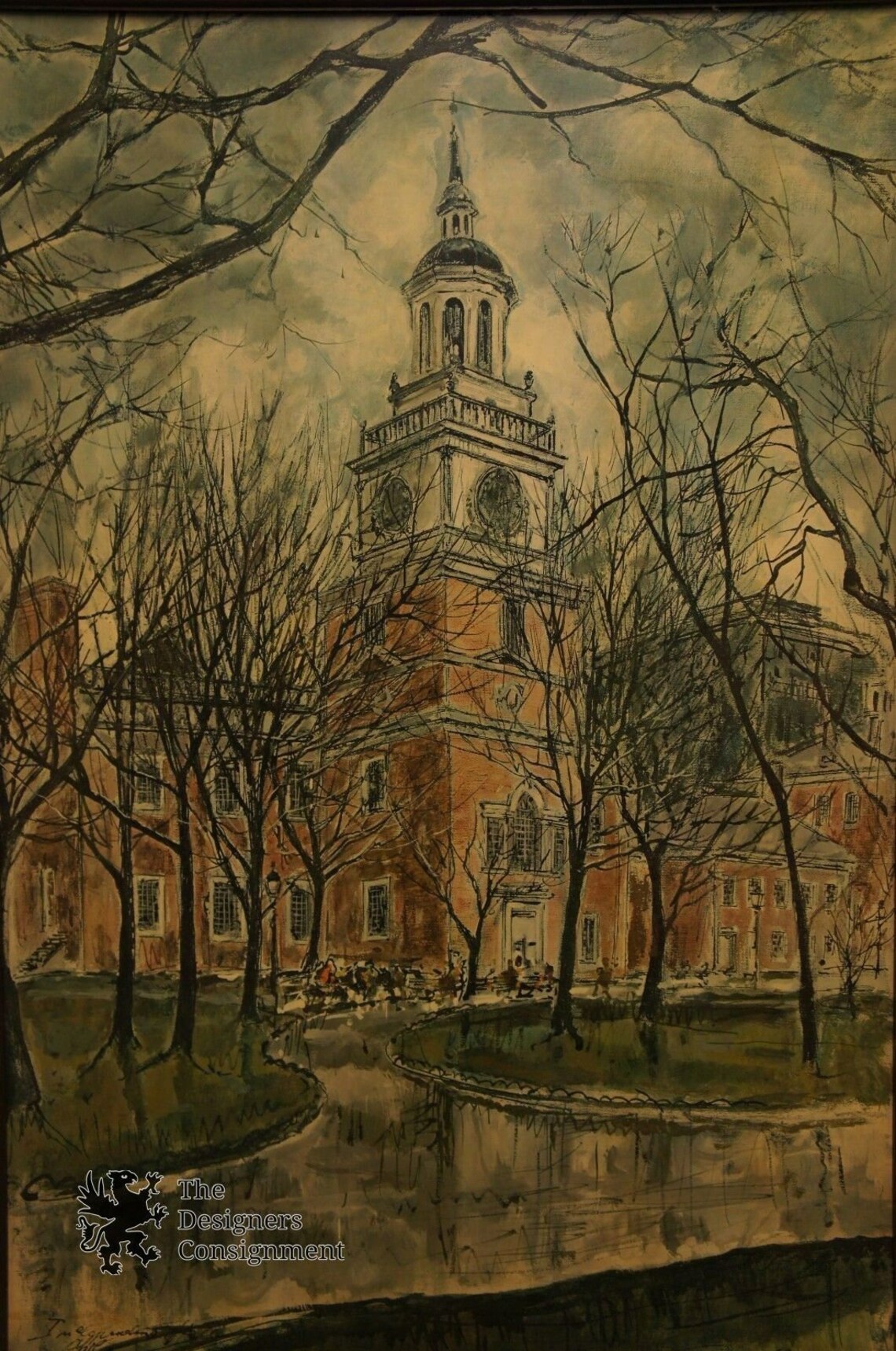 Colonial Print on Board College Campus Architectural Building Landscape ...