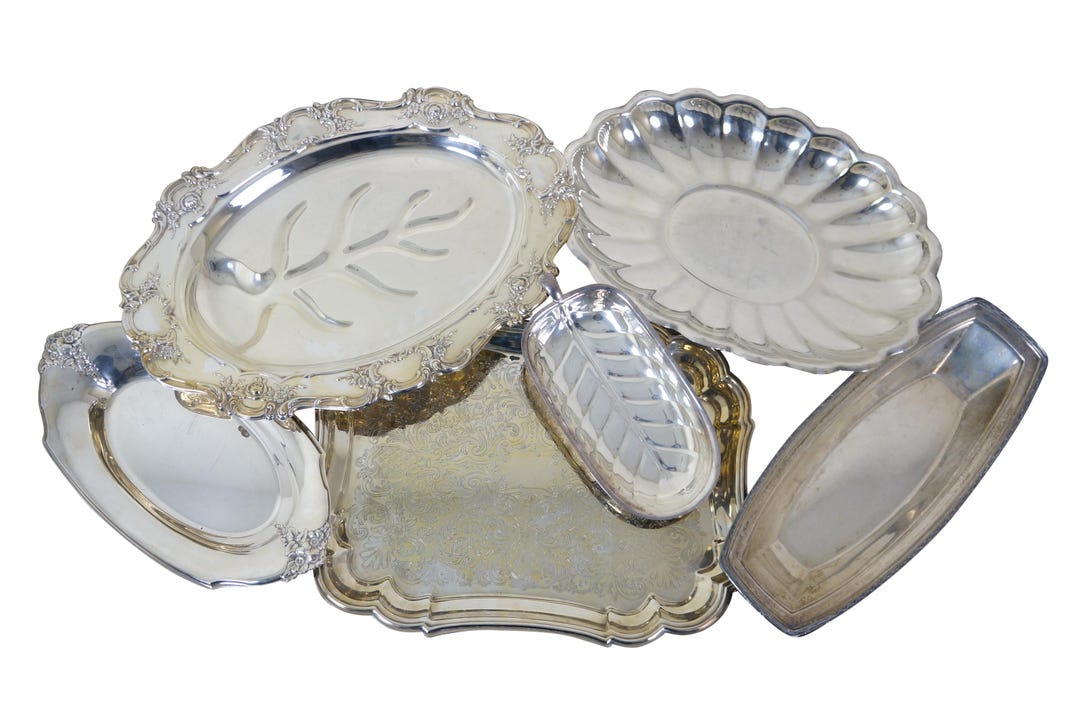 6 Vintage Silver Plate Bar Bread Fish Meat Vanity Trays Serving ...