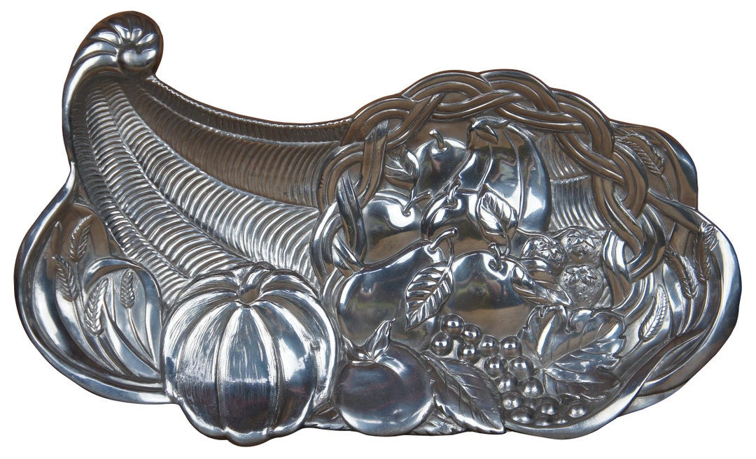 Vintage Lenox Aluminum Cornucopia Basket Thanksgiving Harvest Tray ...