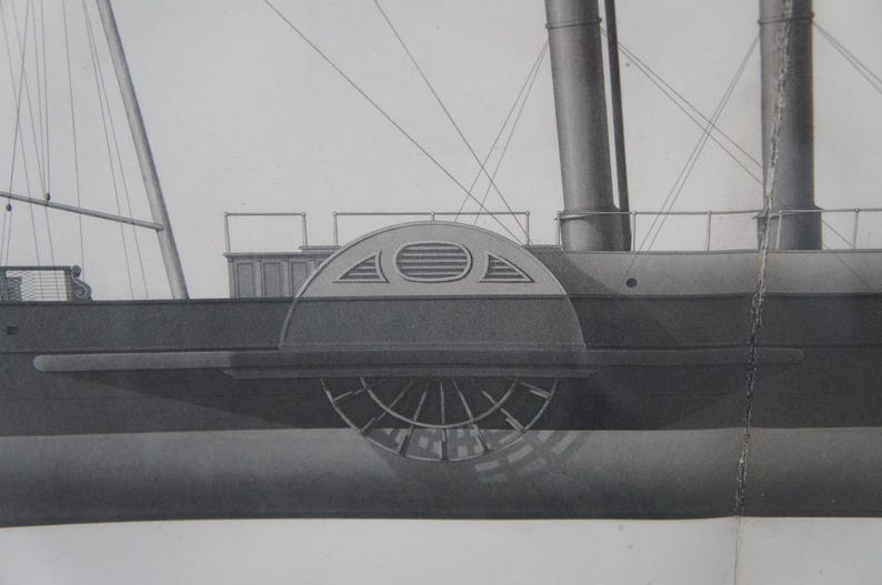 1864 John Scott Russell Paddle Wheel Blueprint Steam Ship Engraving ...