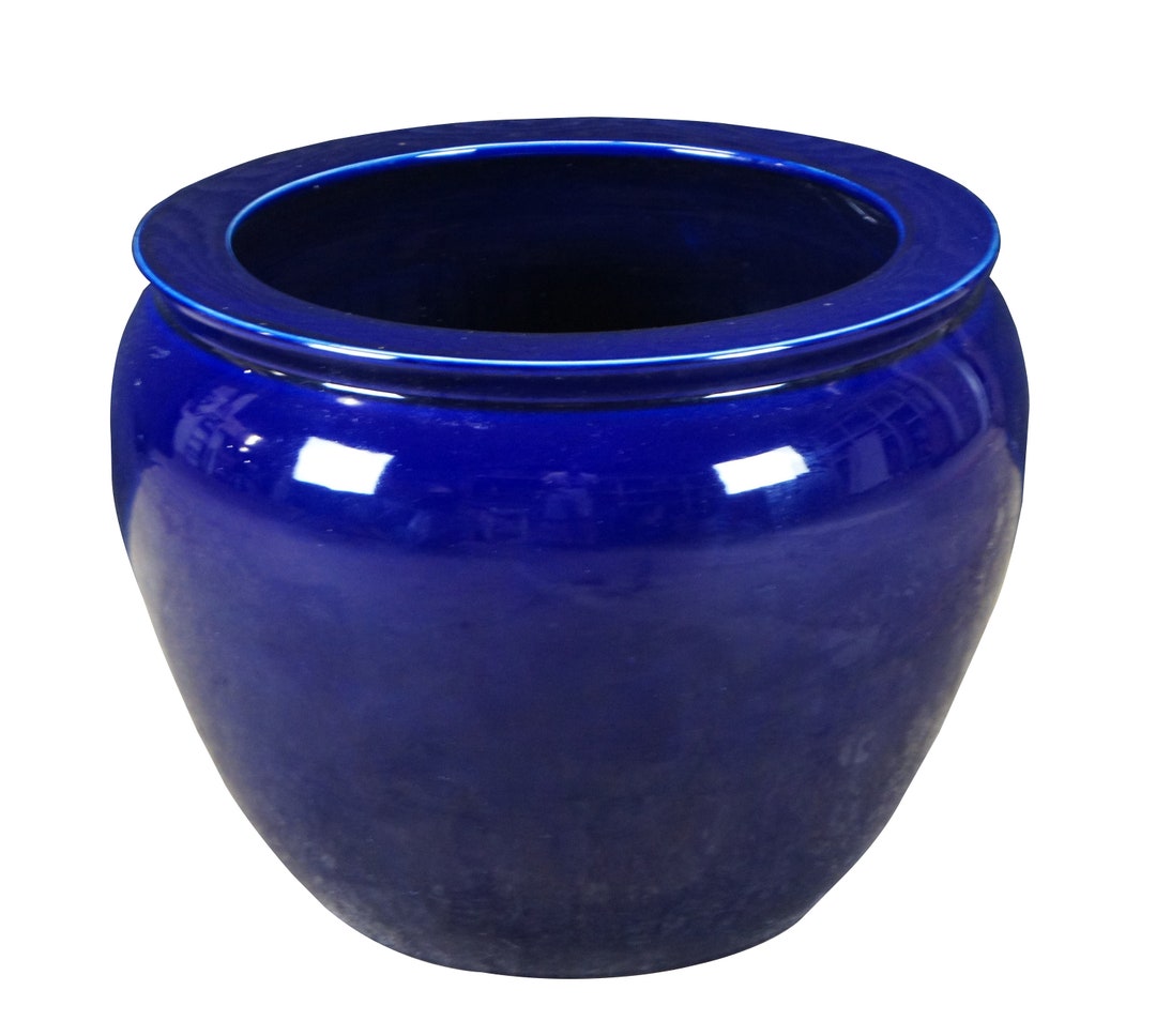 Large Cobalt Blue Glazed Ceramic Pottery Planter Jardiniere Pot ...