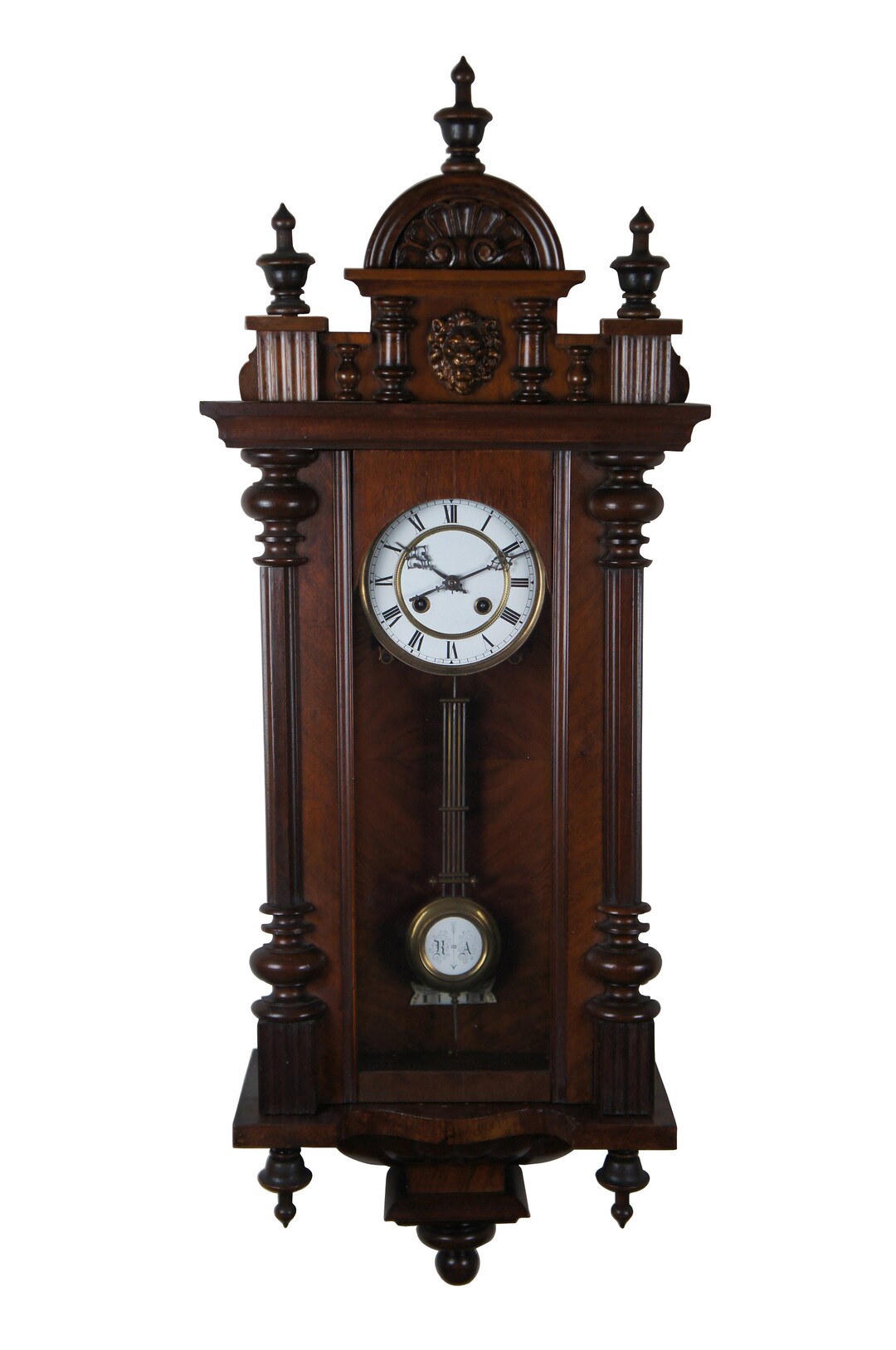 Antique German FMS Mauthe Vienna Regulator Carved Walnut DRP Wall Clock ...