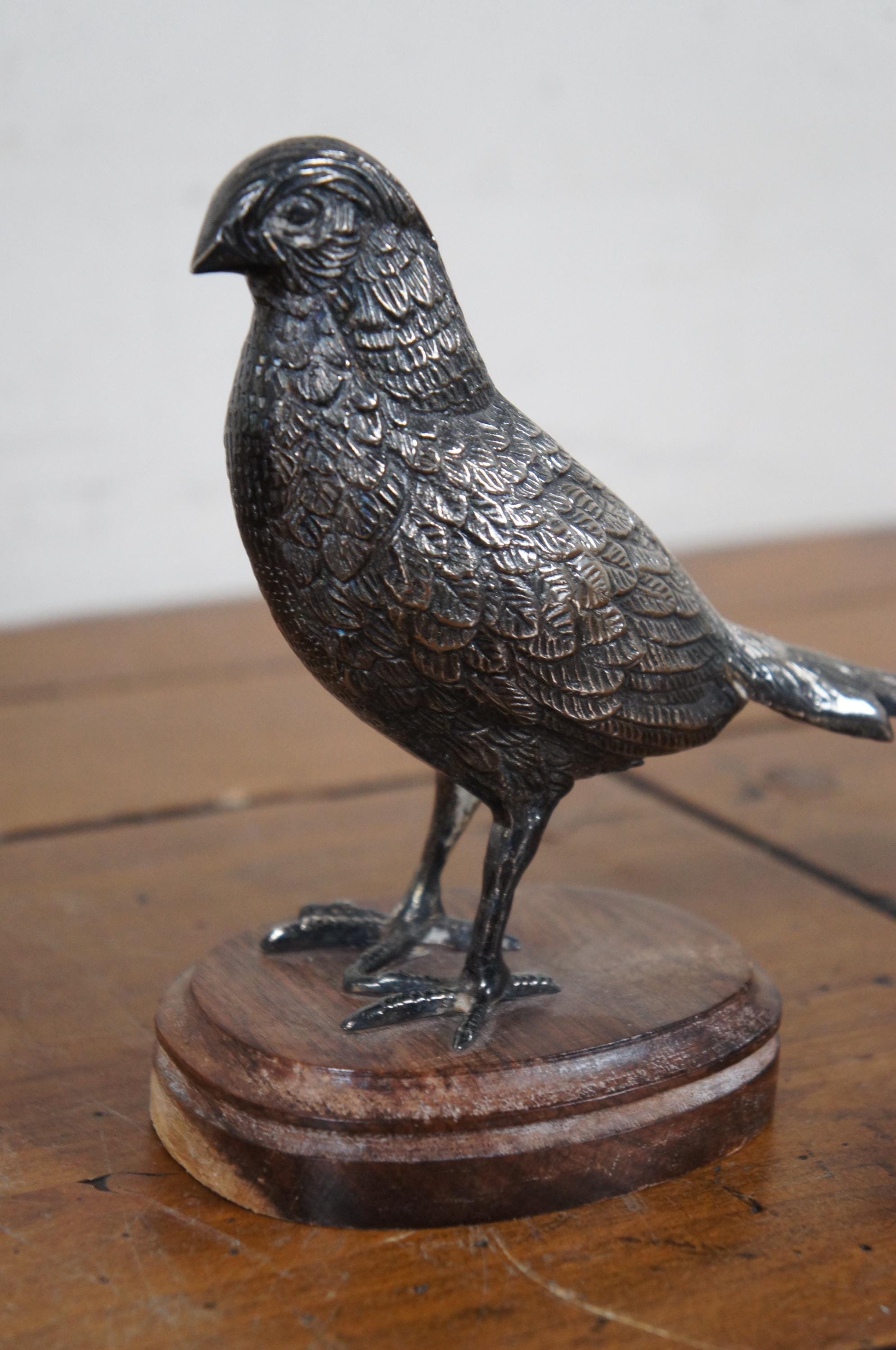 Vintage SP Collection Silver Plate Pheasant Bird Figurine Bookends Wood ...