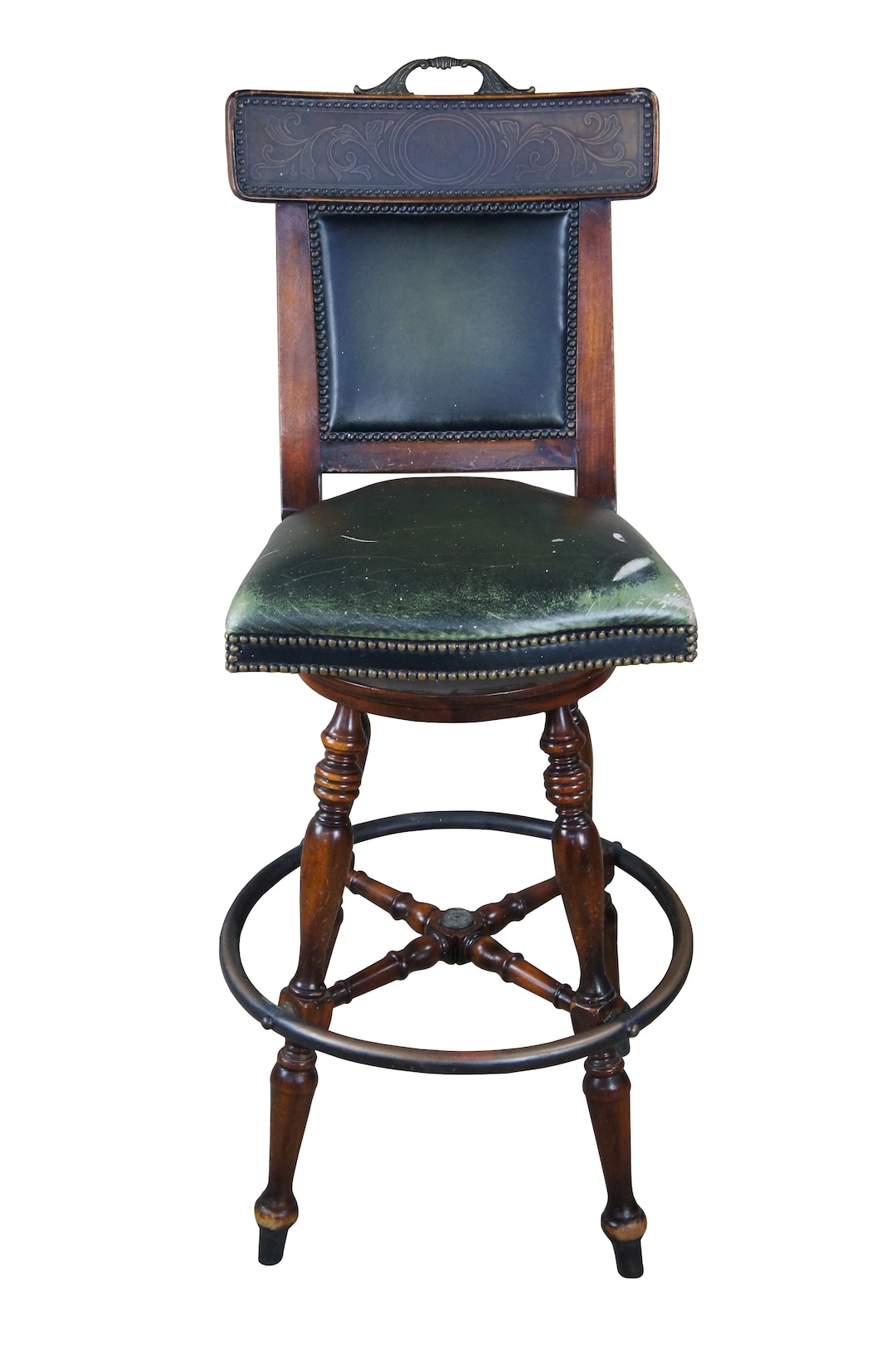 Theodore Alexander French Louis XV Mahogany Green Leather Swivel Bar ...