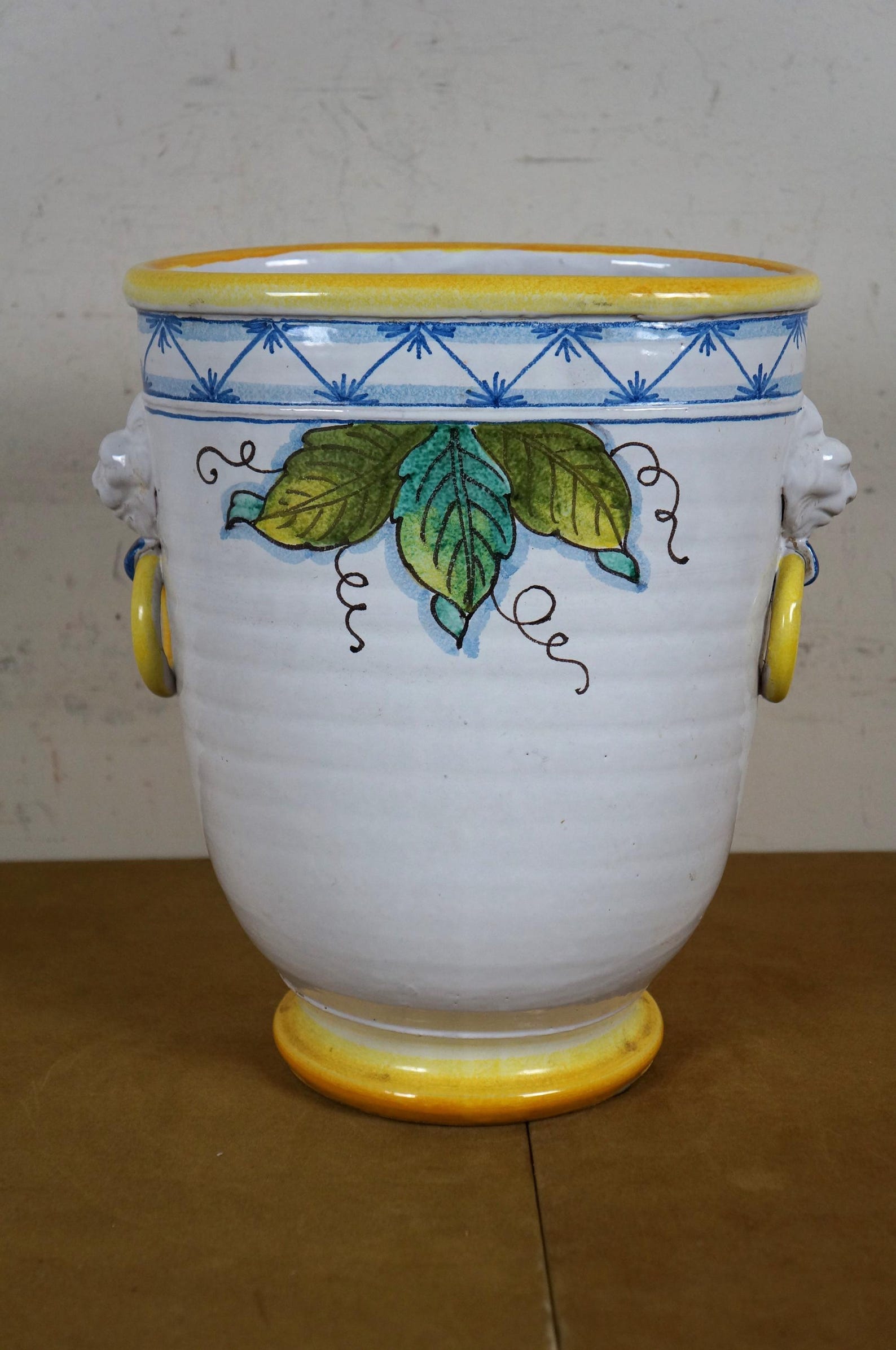 Italian Firenze Frutta Fruit Grapes Lion Head Pottery Vase Urn Planter ...