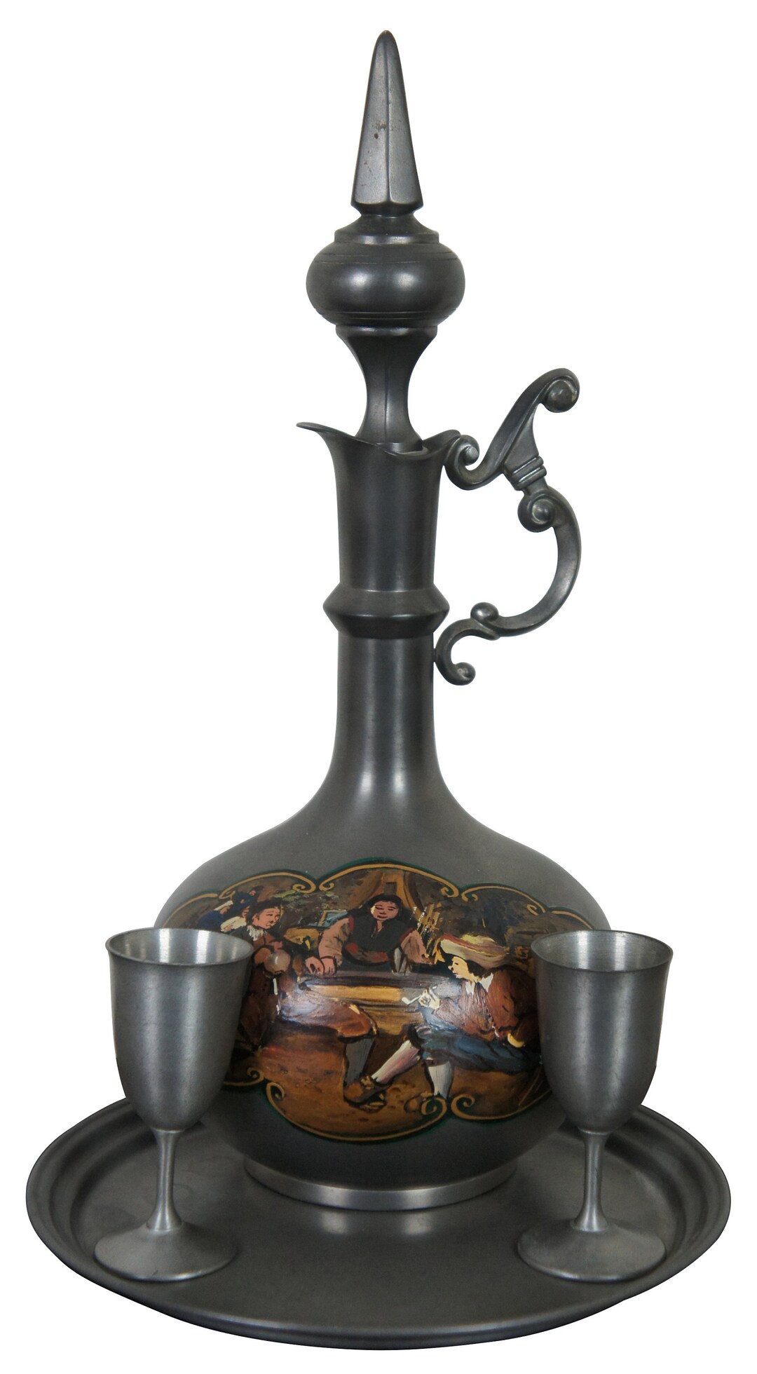 5 Pc Shuler CK & Co Pewter Tray Decanter Cup Cordial Set - Etsy