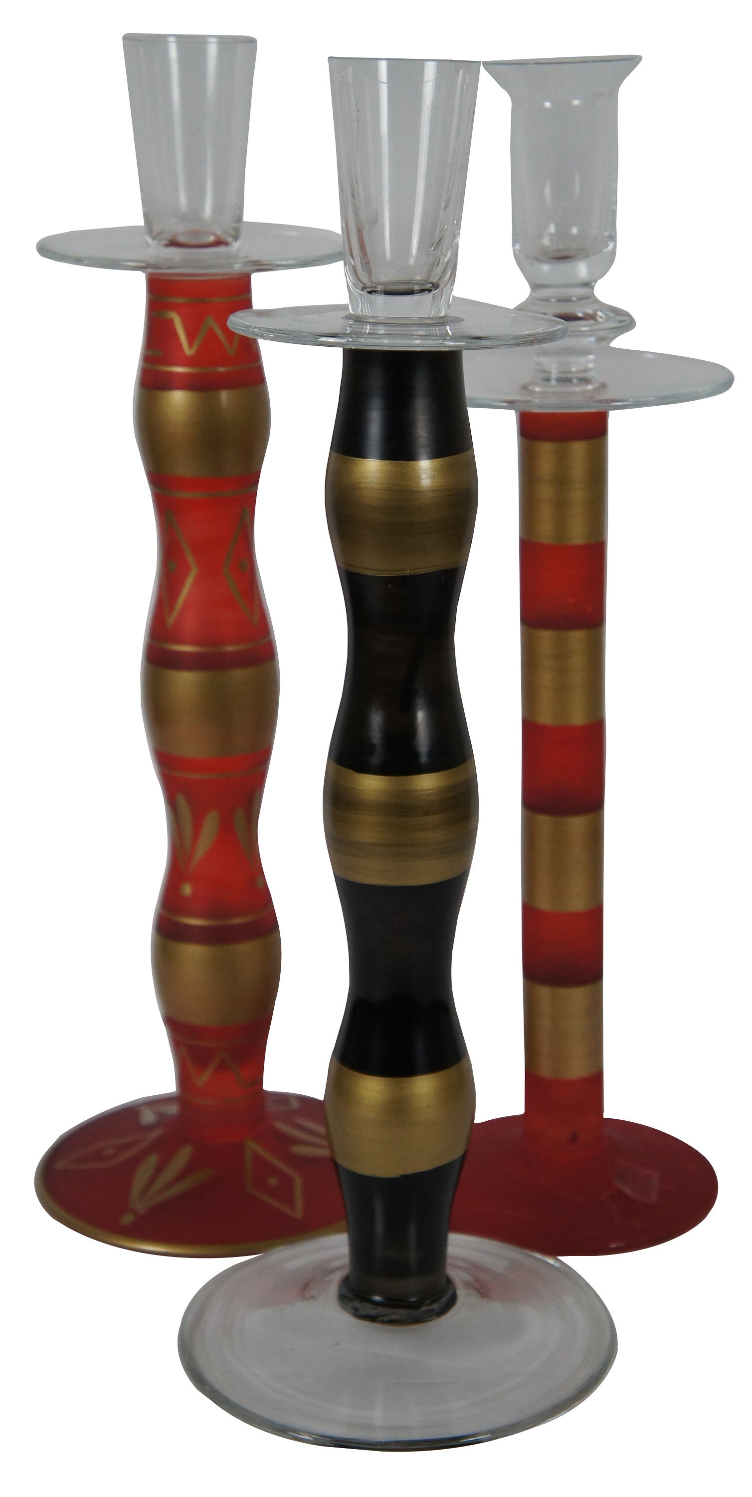 3 Hand Blown Romanian Artisan Art Glass Painted Candlesticks - Etsy