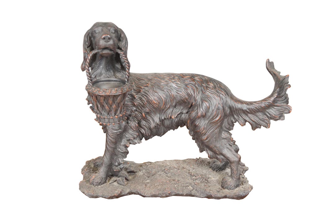 Faux Bronze Resin English Setter Hunting Dog Basket Figurine Sculpture ...