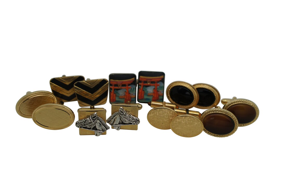7 Pairs Vintage Cufflinks Toshikane Sterling Avon Equestrian Krementz ...