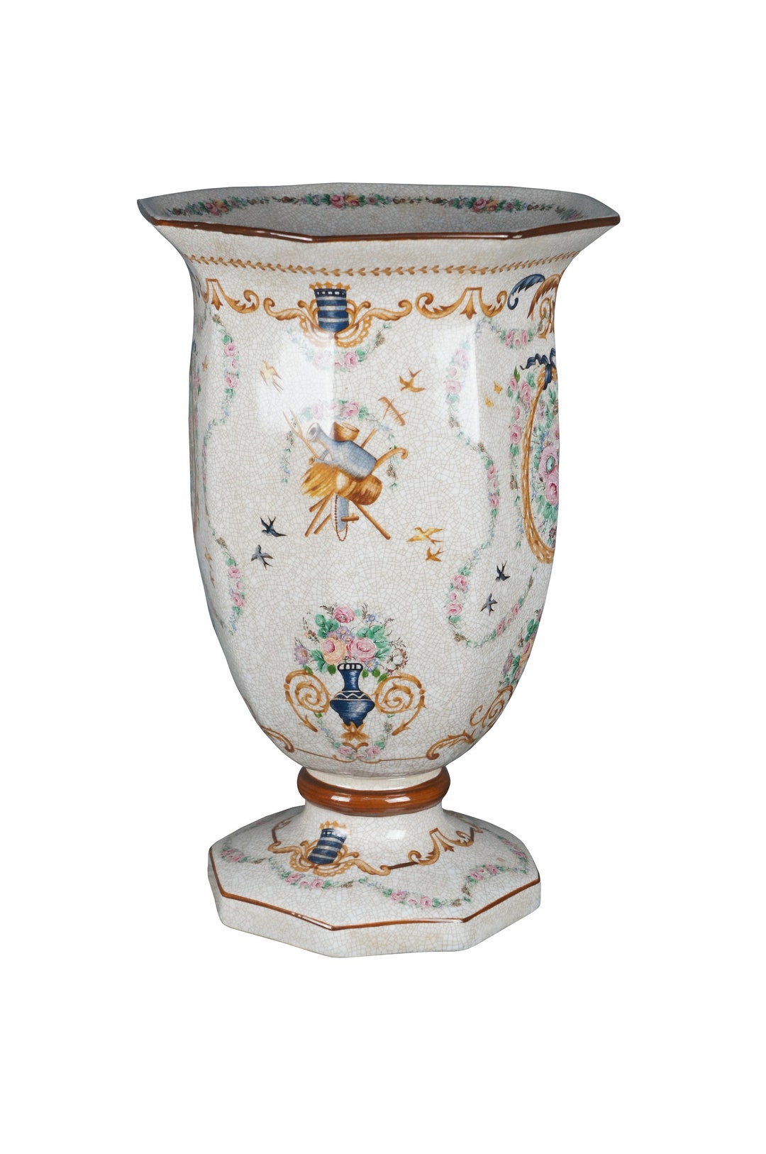 Chinese Armorial Porcelain Polychrome Footed Flower Vase Urn ...