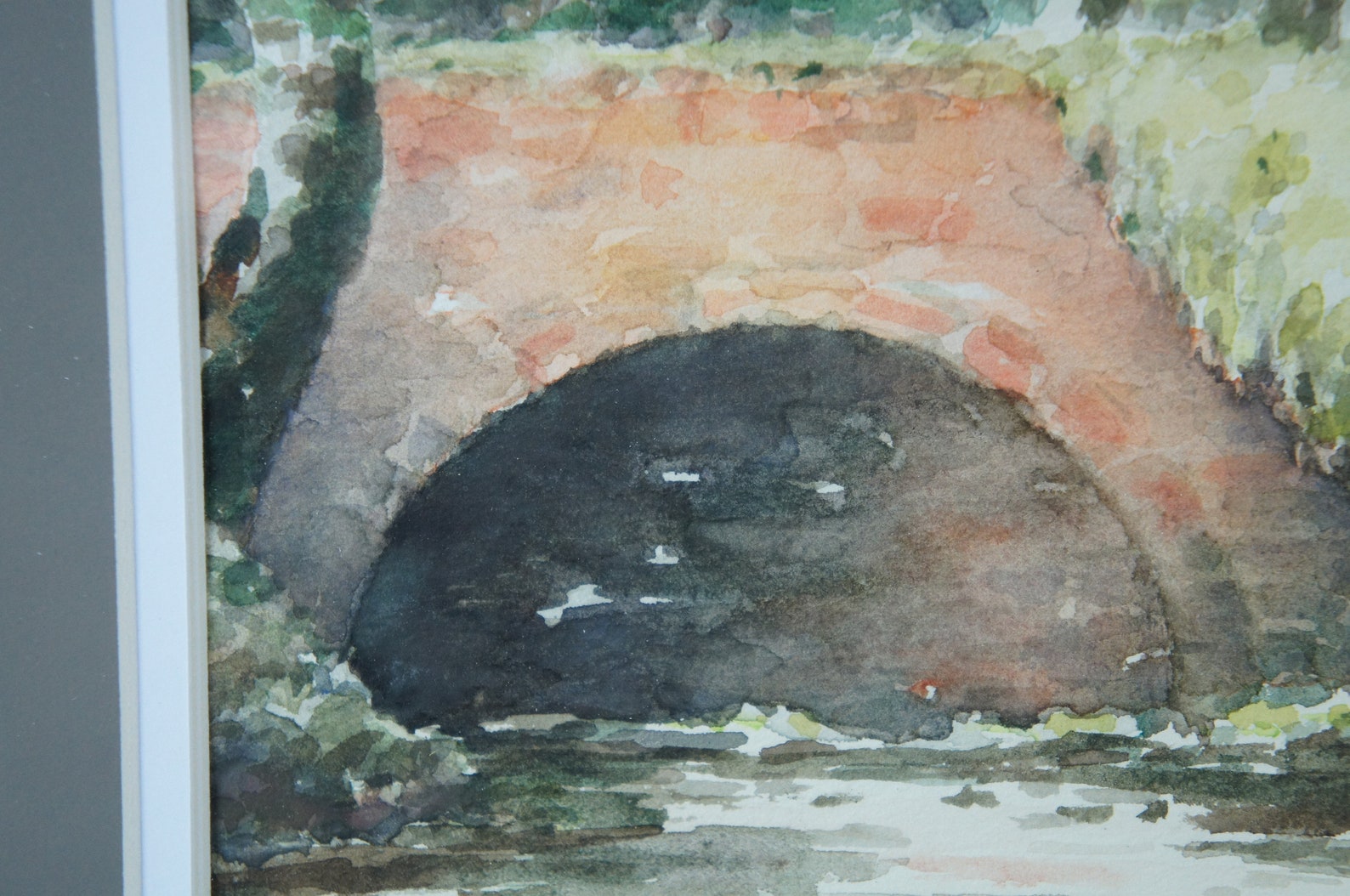 Vintage W.C. Martin English Watercolor Landscape Painting Bridge Forest ...
