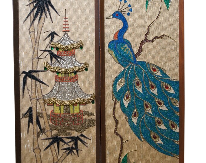 2 Mid Century Modern Pagoda Peacock Mozaic Pebble Art Wall Panels 37 ...