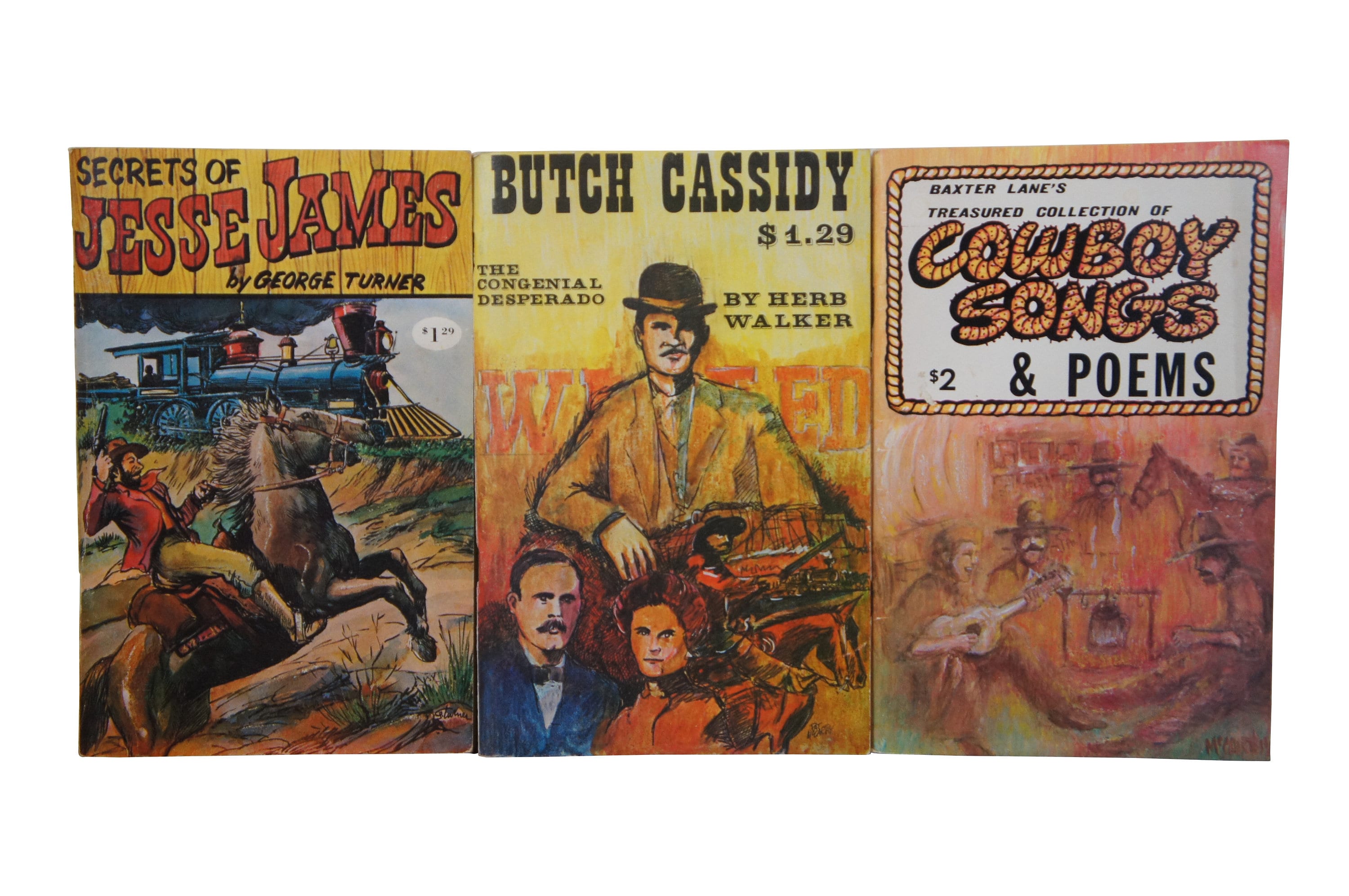 3 Vtg 1970s Baxter Lanes by George Turner Jesse James Cowboy Songs ...