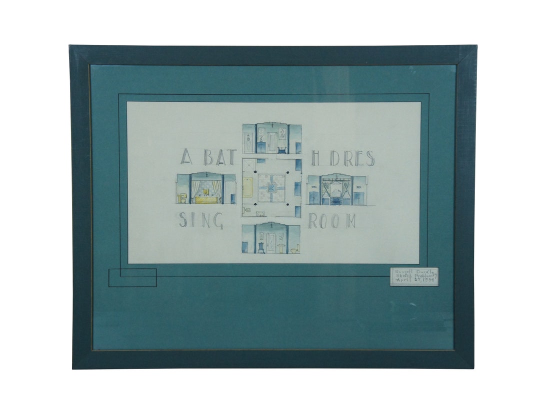 Russell Durkle 1934 Bath Dressing Room Architectural Sketch Drawing ...