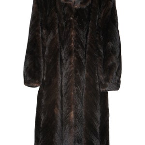 Vintage Dark Brown Full Length Chevron Mink Fur Coat Womens Jacket 46 ...