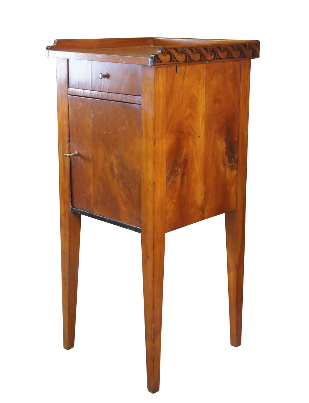 Antique German Biedermeier Cherry End Table Nightstand Pillar Cabinet ...