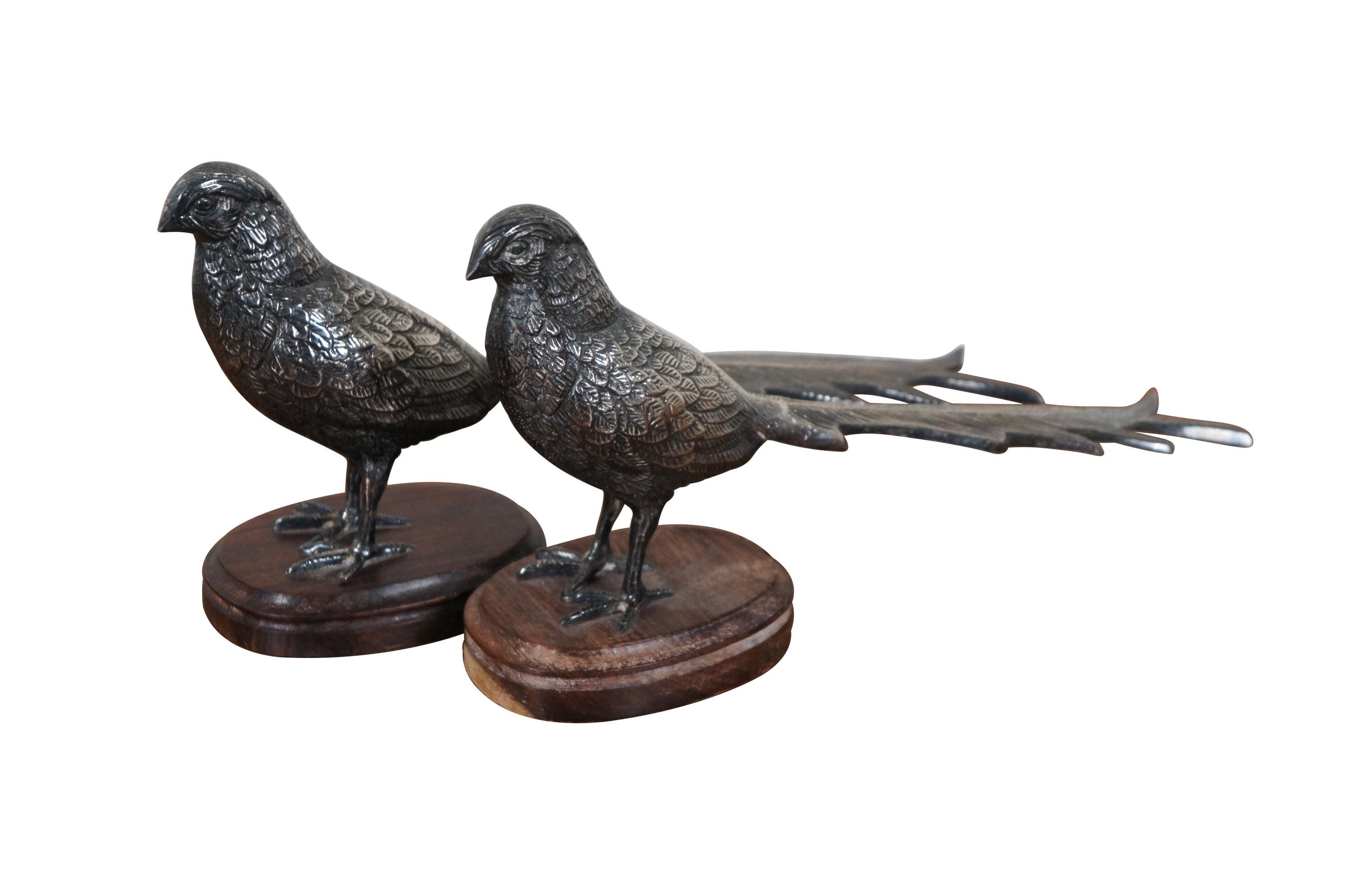 Vintage SP Collection Silver Plate Pheasant Bird Figurine Bookends Wood ...