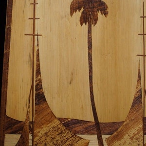 Native Polynesian Folk Art Wood Panel Seascape Teak Boats Palm Trees ...