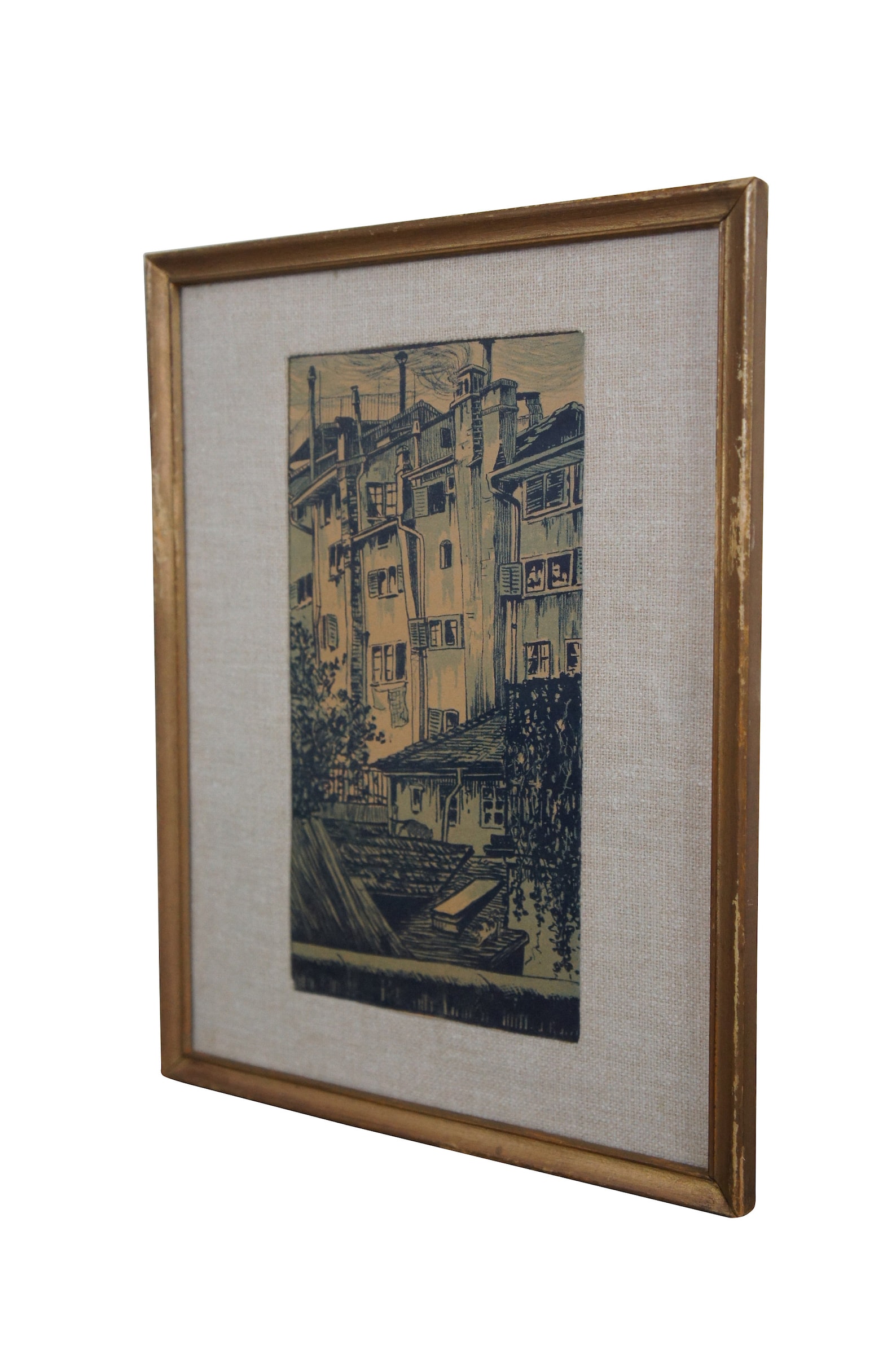 Vintage German Cats on Roofs Cityscape Lithograph Print 13" - Etsy