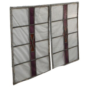 Pair of Antique Reclaimed Leaded Stained Amethyst Glass Window Panels ...