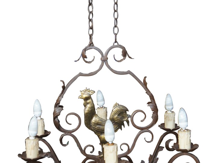Dana Creath Designs Forged Iron Chandelier Brass Rooster Farm House ...