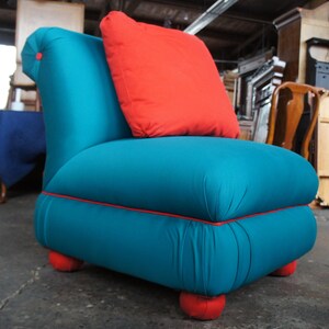 Post Modern Overstuffed Turquoise Blue Upholstered Slipper Chair ...