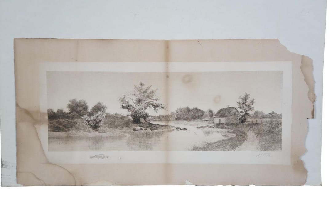 Antique HG Fuller Signed Panoramic Riverscape Landscape Etching 27" - Etsy