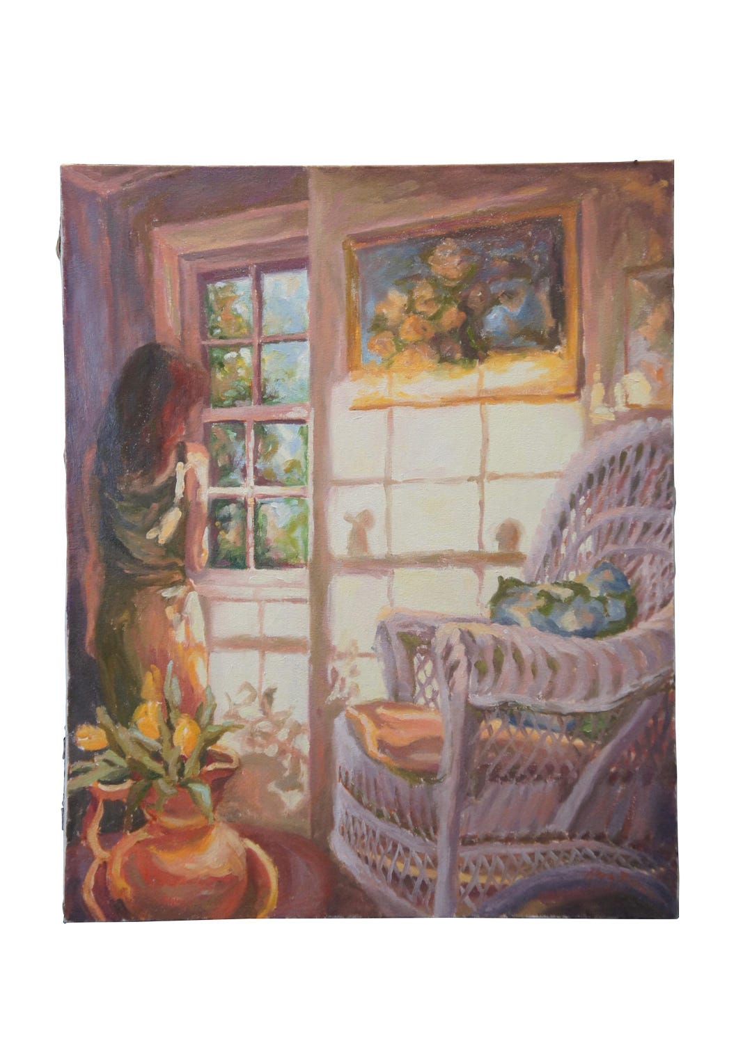 Nancy Fisher Looking Out Window Still Life Oil Painting on Canvas 32 ...