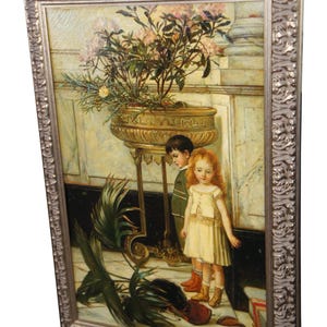 Jan C. Verhas 'the Broken Flower Pot' Painting Children Flowers Framed ...