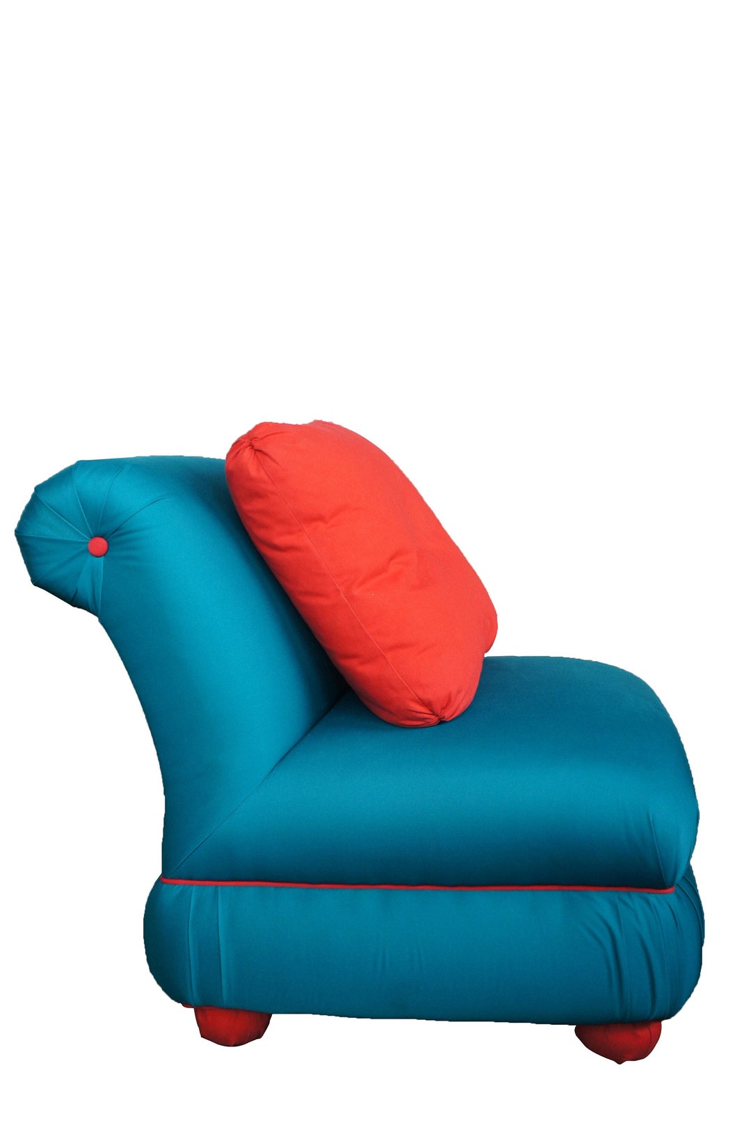 Post Modern Overstuffed Turquoise Blue Upholstered Slipper Chair ...