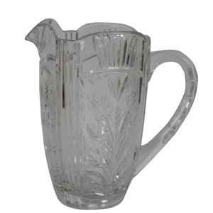 Vintage Cut & Etched Floral Glass Water Iced Tea Beverage Bar Pitcher 9 ...