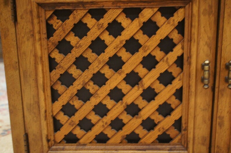 Vintage Drexel Oak Drum Table Cabinet Lattice Work Casters | Etsy