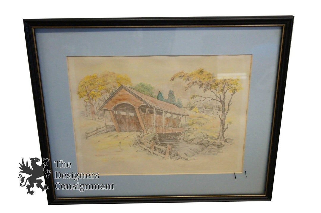 Pencil Drawing of Bridge/waterfall W/ Watercolor Jay Killian - Etsy