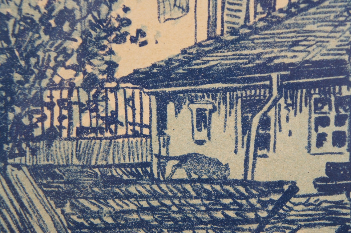 Vintage German Cats on Roofs Cityscape Lithograph Print 13" - Etsy