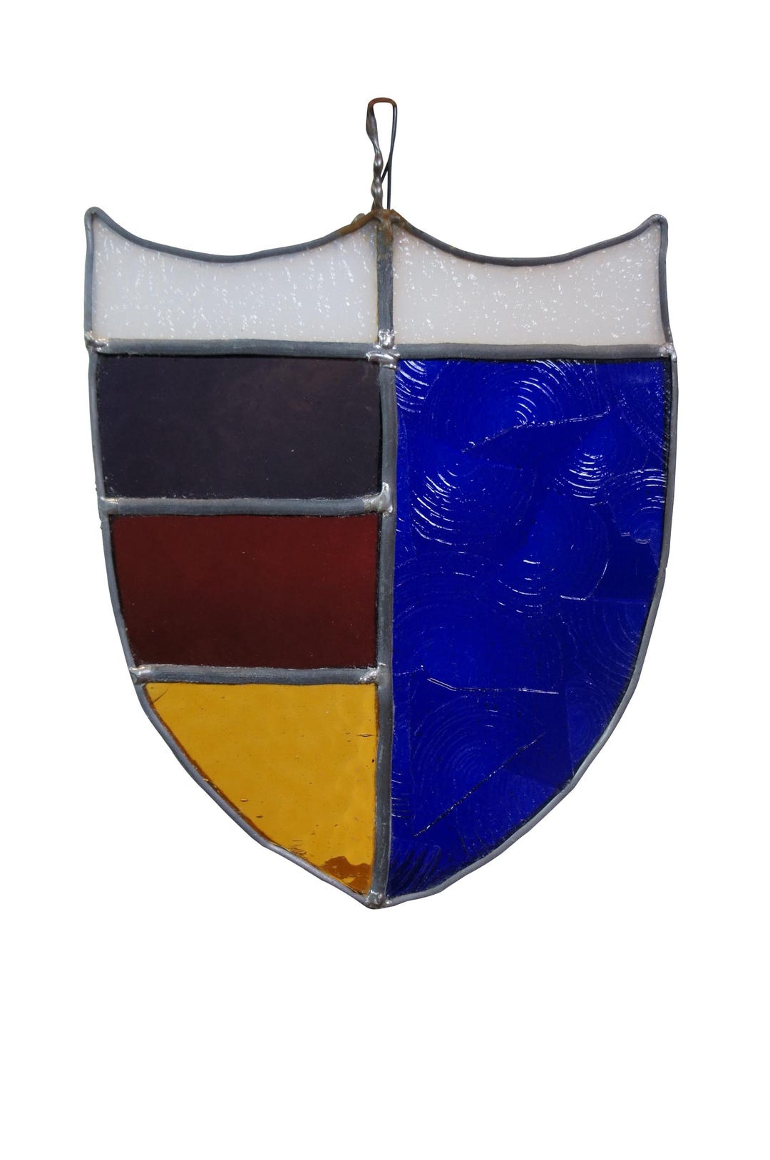 Vintage German Folk Art Leaded Stained Slag Glass Hanging Shield Crest ...