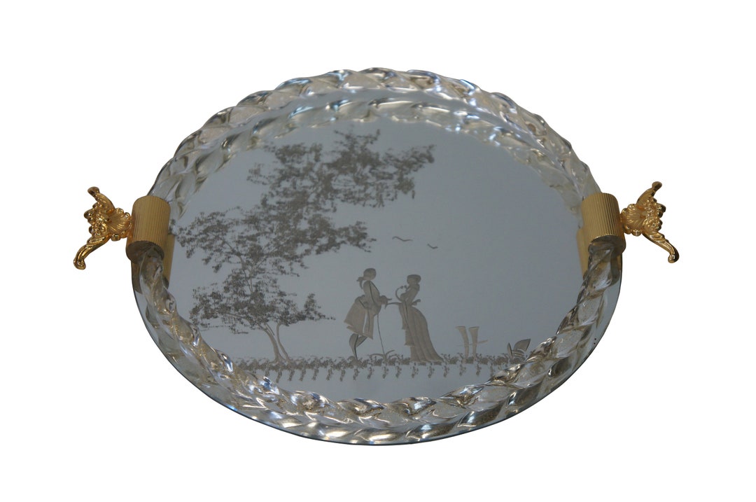 Ercole Barovier Murano Italy Glass Gold Flake Rope Twist Etched Vanity ...