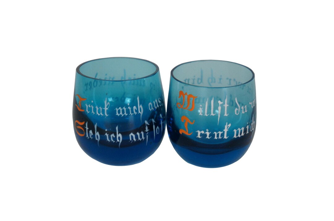 2 Vintage German Blue Glass Stemless Schapps Cordial Shot Glasses 2" - Etsy