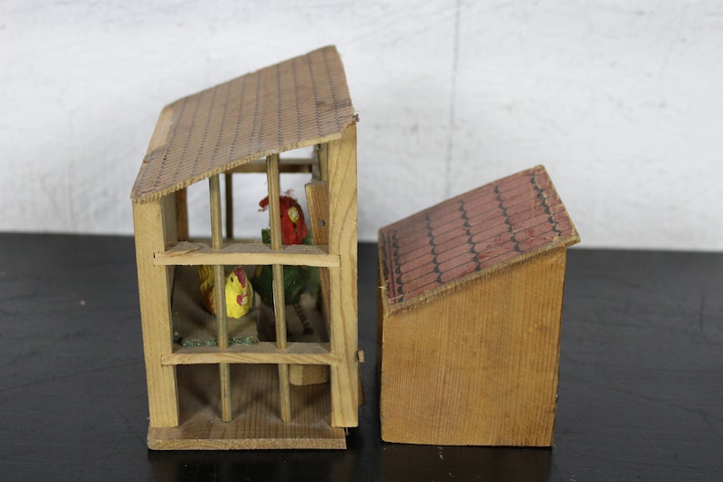 2 Antique German Folk Art Wood Chicken Coop Spring Toy Pop Out - Etsy